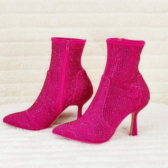 Mixx Shuz | Shoes | Stunning Fuchsia Hot Pink Stretch Rhinestone Ankle ...